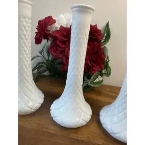 Hoosier | Accents | Hoosier Glass Milk Glass Vases Quilted Diamond ...